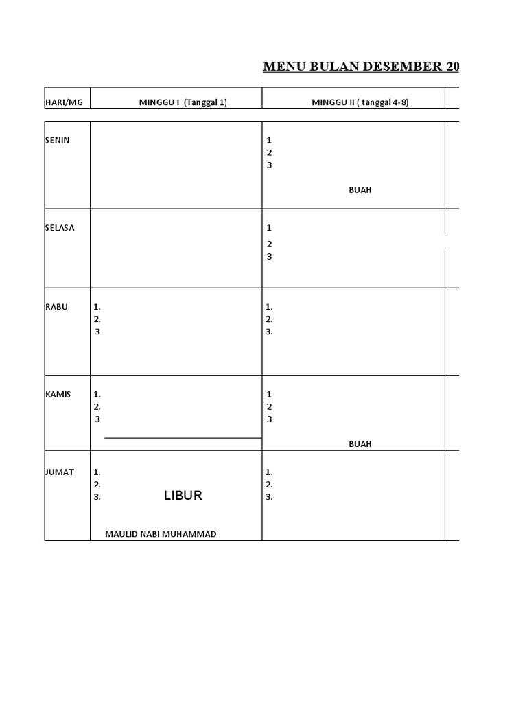Siklus Menu 3 Bulan Karyawan | PDF