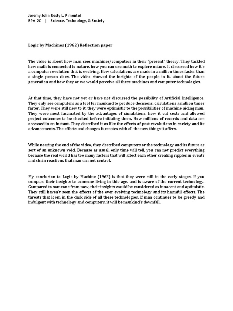 Sts Reflection Paper | PDF | Artificial Intelligence | Intelligence (AI) & Semantics