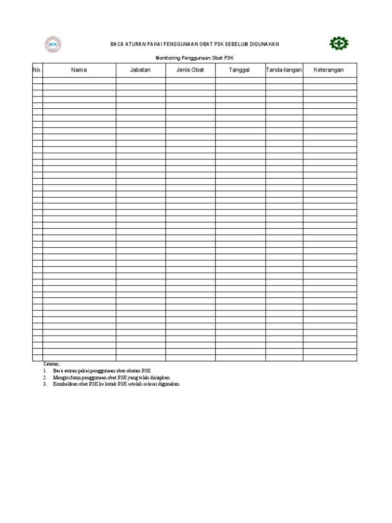 Form - Penggunaan P3K | PDF