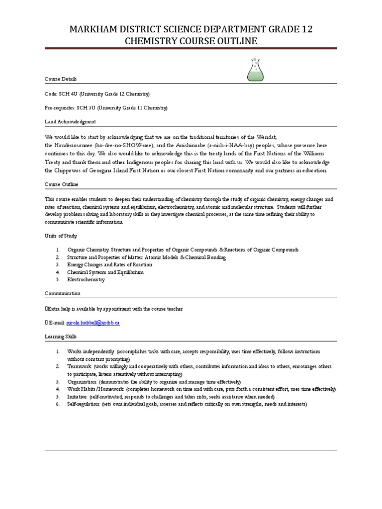 Grade 12 Chemistry Course Outline | PDF | Chemistry | Organic Chemistry