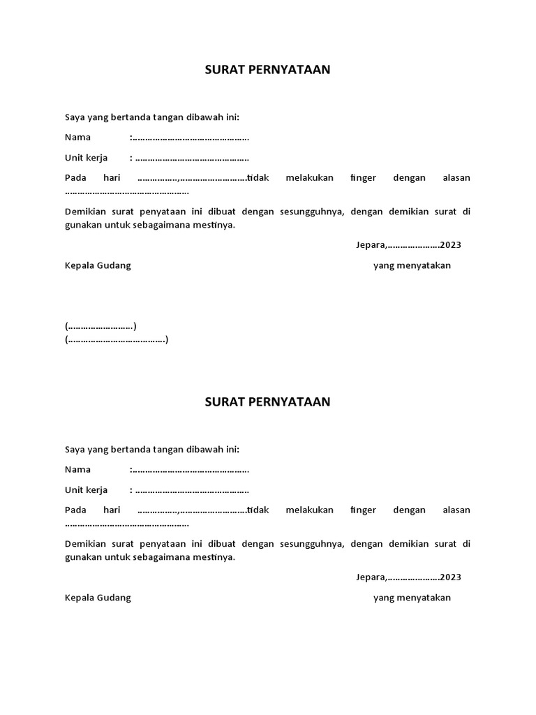 Surat Pernyataan Tidak Absen | PDF