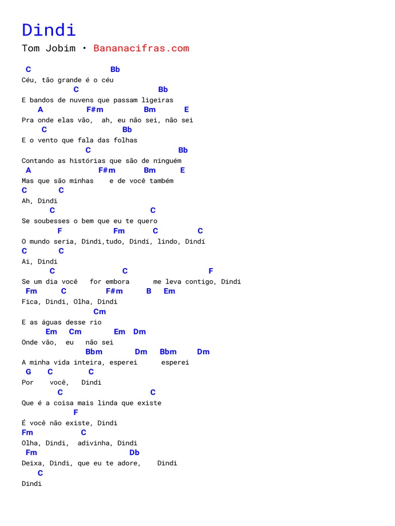 Letra e Cifras de Dindi - Tom Jobim | PDF