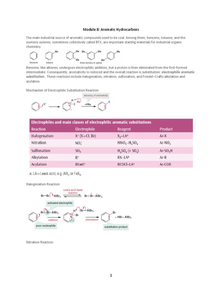 Module 8: Aromatic Hydrocarbons | PDF | Chemical Reactions | Acid