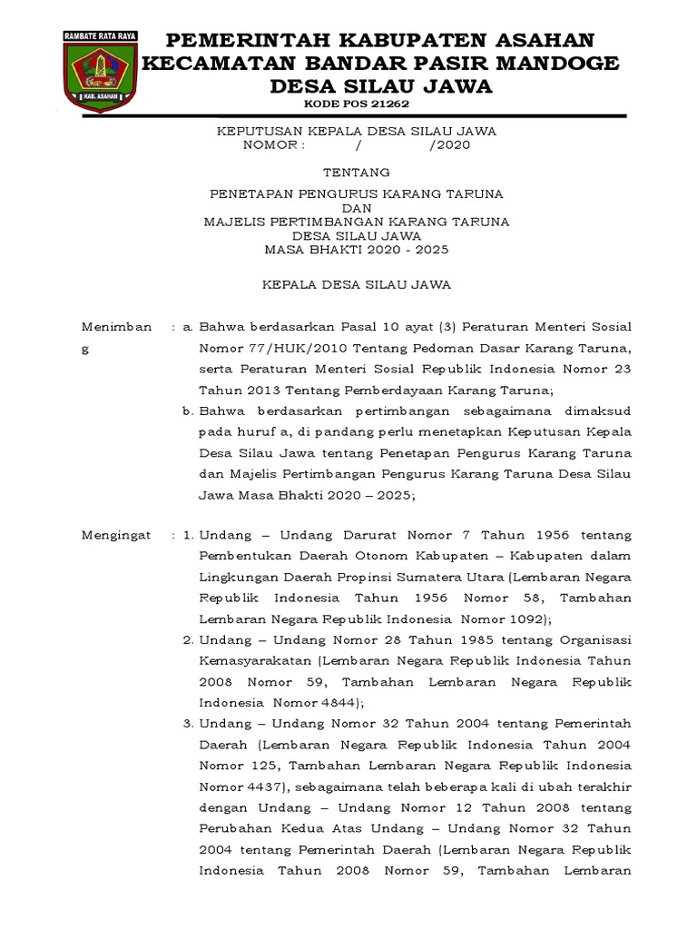 SK KARANG TARUNA DESA BP. MANDOGE PER 2020-2025.doc | PDF