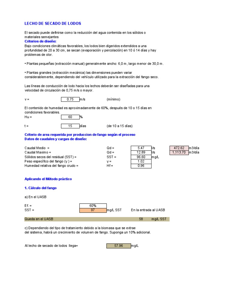 Lecho de Secado de Lodos: Criterios de Diseño | PDF | Ciencias de la ...