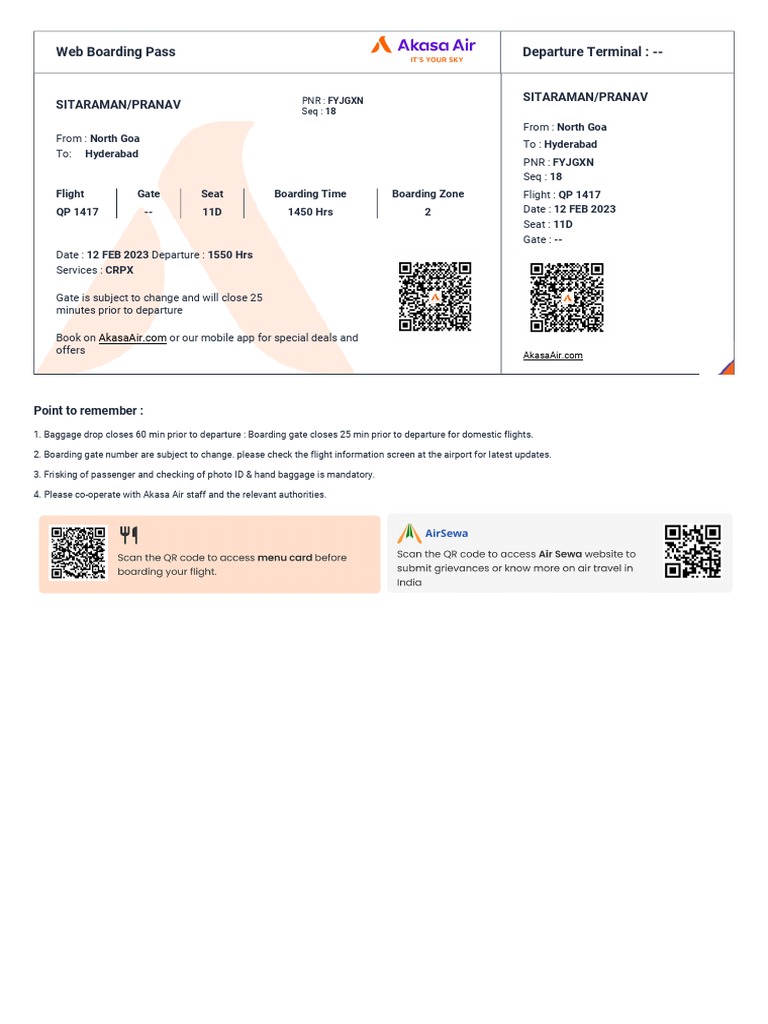 Akasa Air Boarding Pass Details | PDF