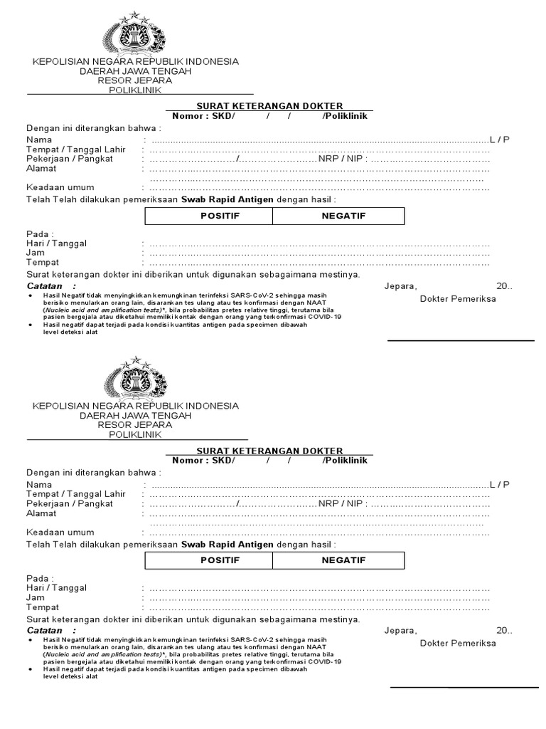Surat Keterangan Dokter Nomor: SKD/ / / /poliklinik: Positif Negatif | PDF | Sains & Matematika