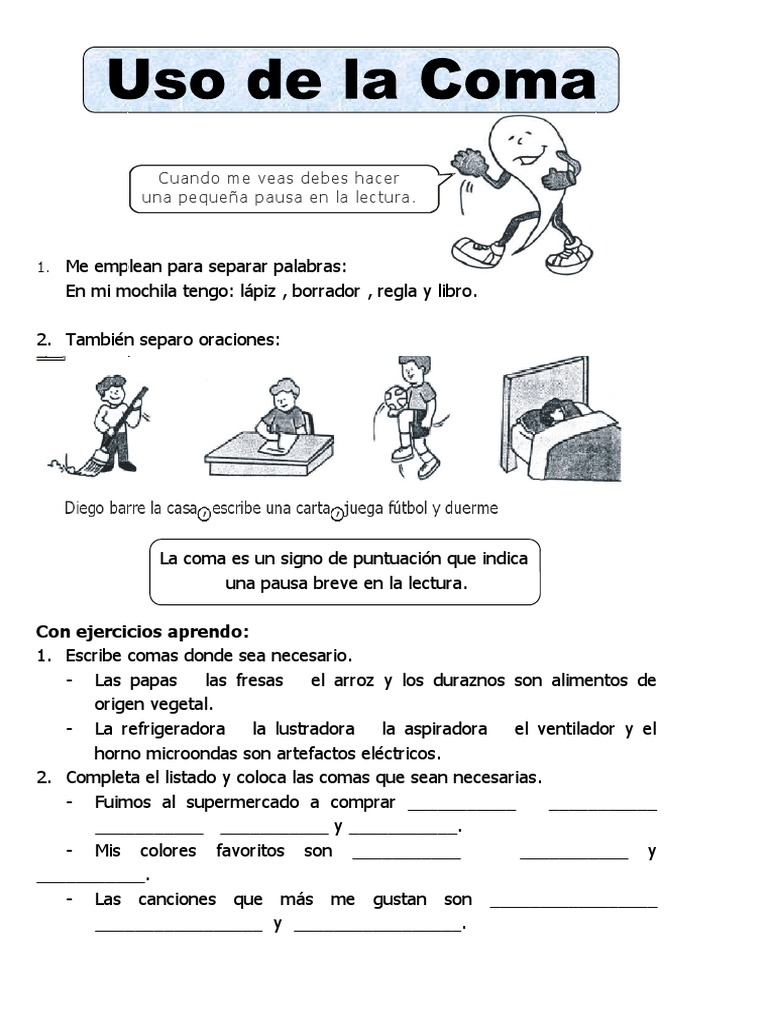 Ficha Uso de La Coma para Tercero de Primaria | PDF