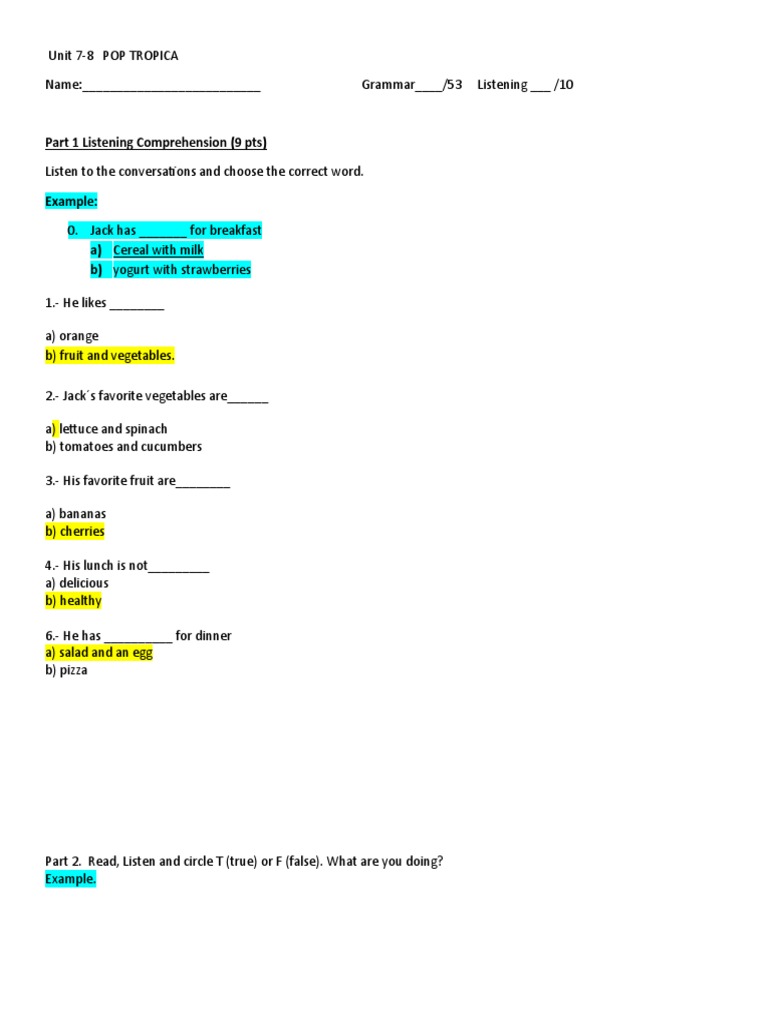Unit 7-8 Pop TROPICA 3 | PDF | Food And Drink | Foods