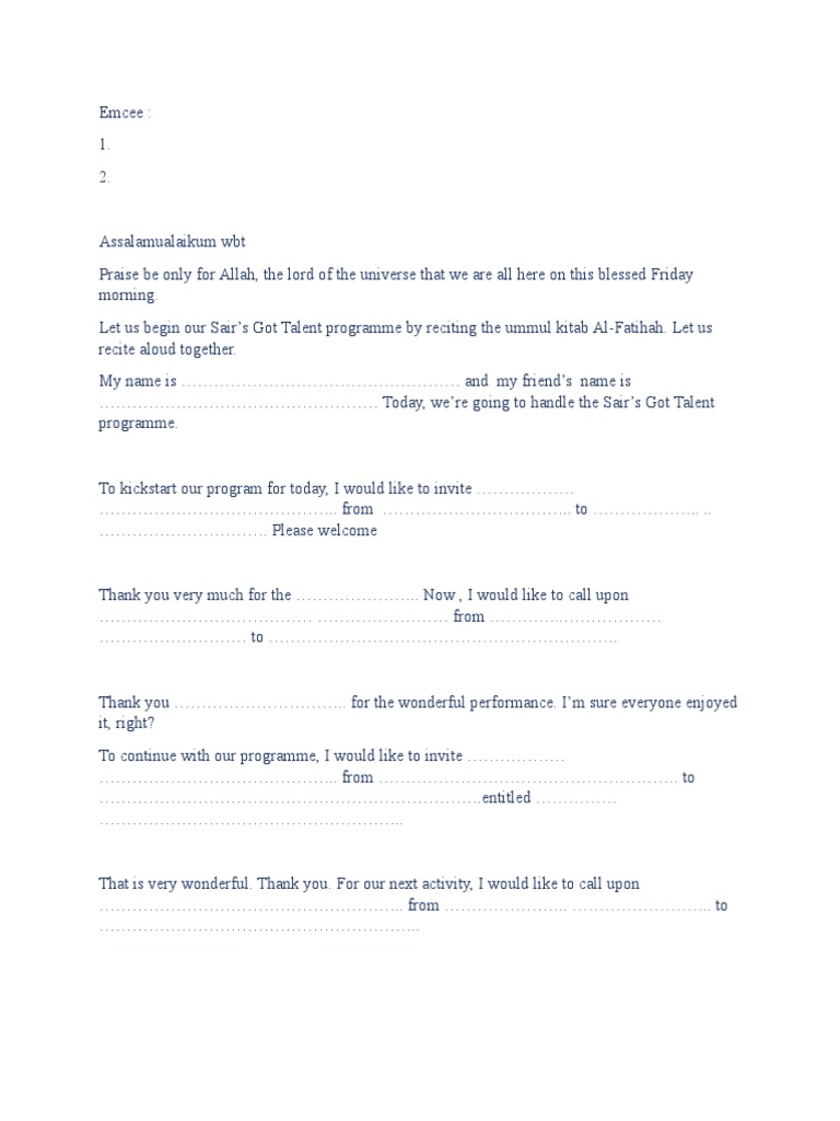 Emcee Script for Sair's Got Talent | PDF