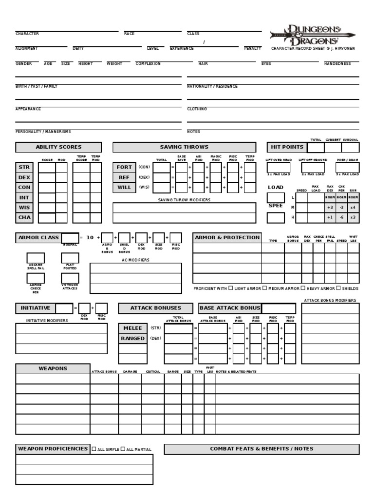 3E Character Sheet-01 | PDF | Leisure | Sports