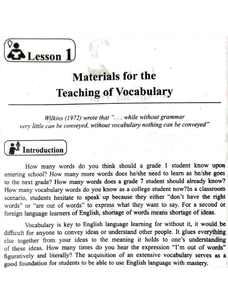 Materials For The Teaching of Vocabulary | PDF