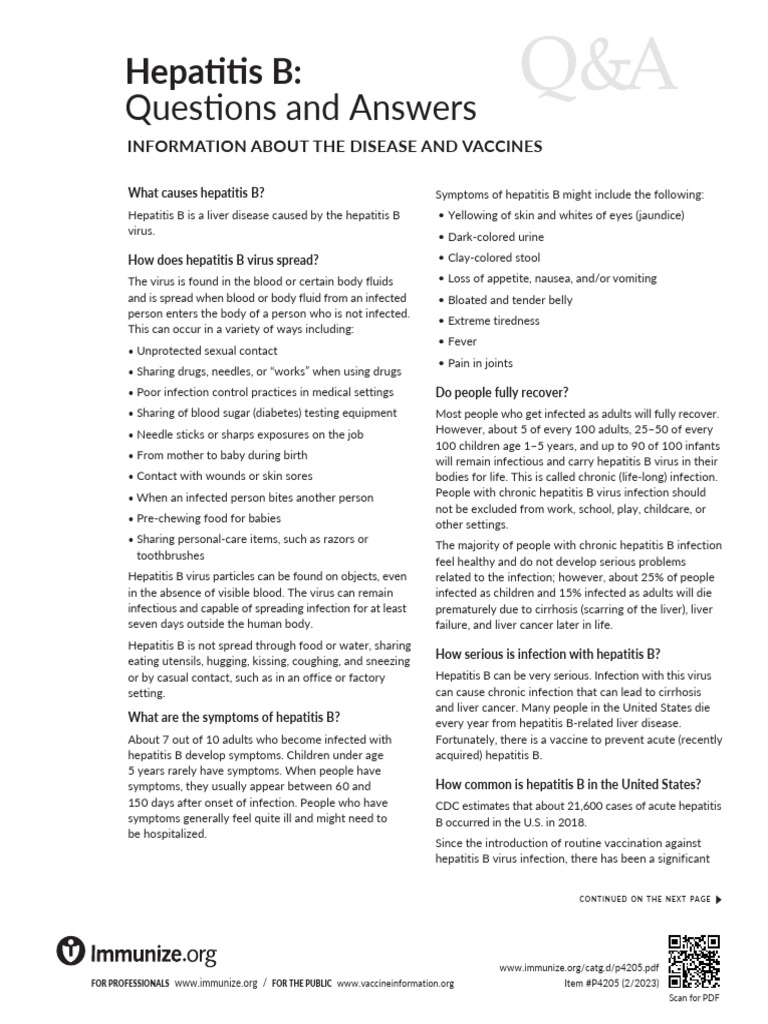 Questions and Answers: Hepatitis B | PDF | Hepatitis | Hepatitis B