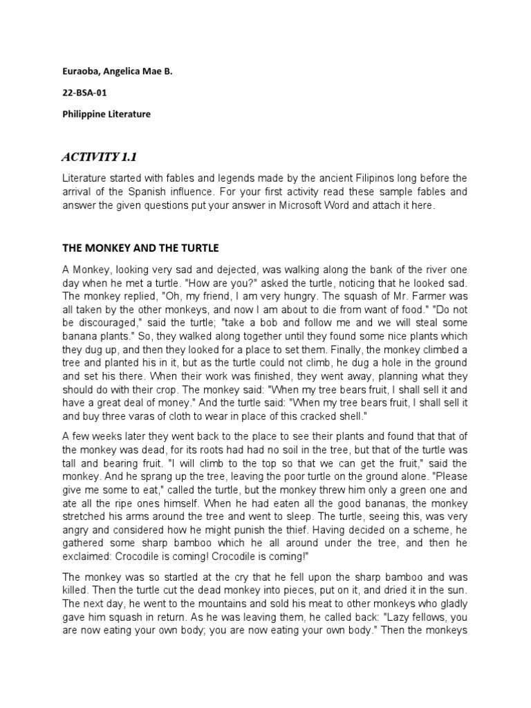 The Monkey And The Turtle A Fable About Selfishness Greed And Moral