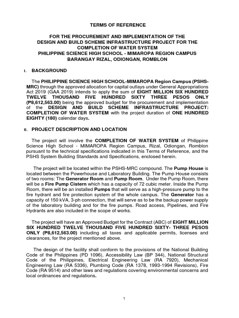 Terms of Reference for Water System Project | PDF | Specification ...