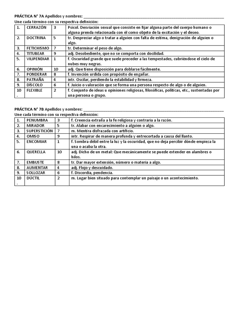 PRÁCTICA #7A Apellidos y Nombres | PDF