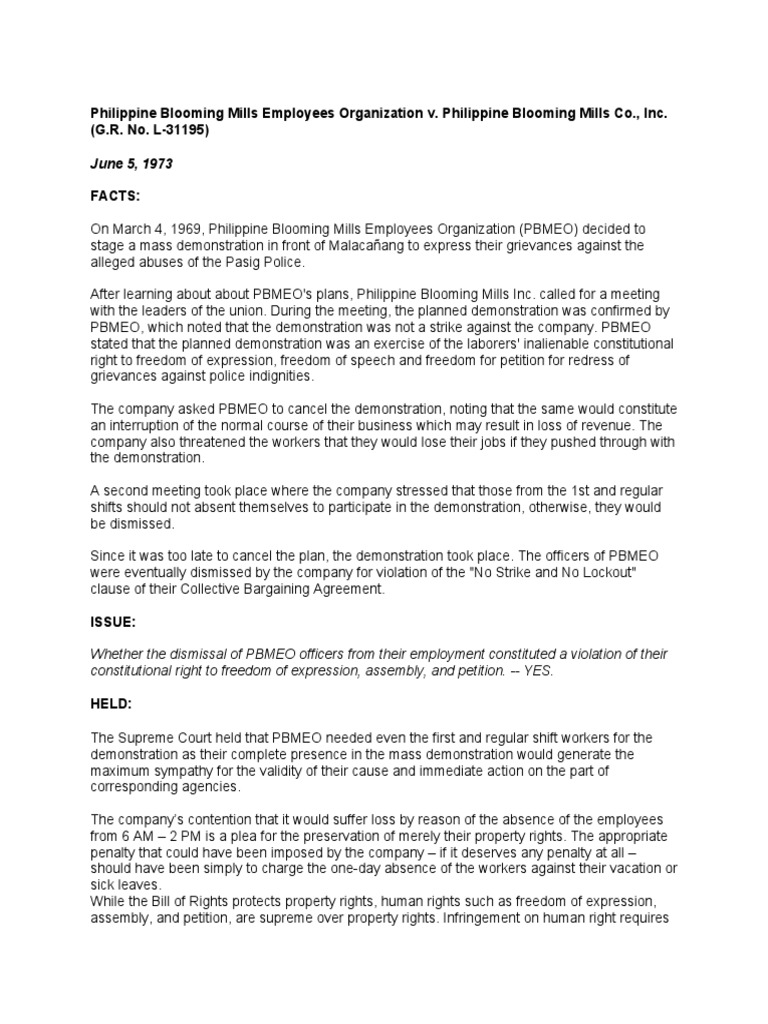 Philippine Blooming Mills Employees Organization v. PBM Co. Inc | PDF ...