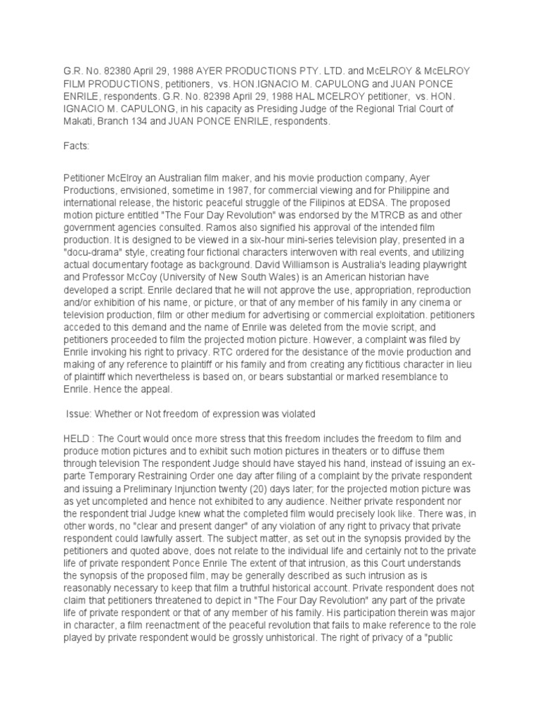 Ayer Productions PTY LTD vs. Capulong | PDF | Complaint | Injunction