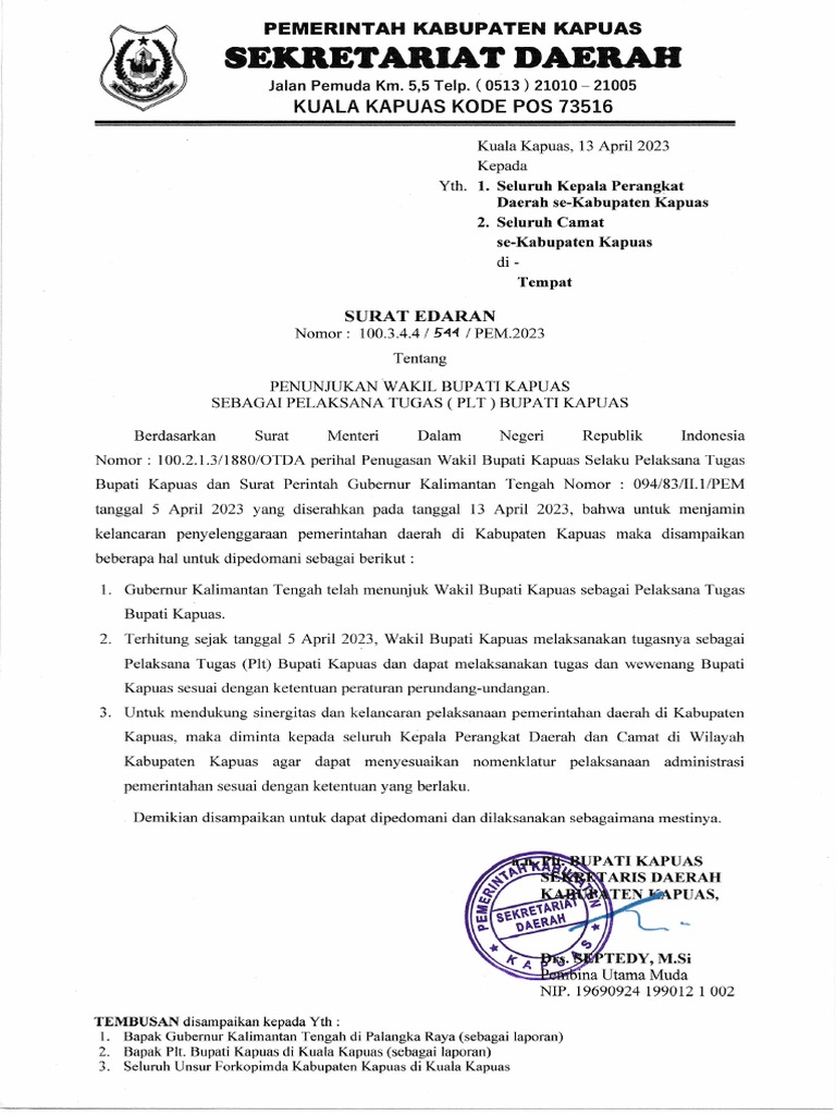 Surat Edaran PLT Bupati Kapuas | PDF Surat Edaran PLT Bupati Kapuas | PDF