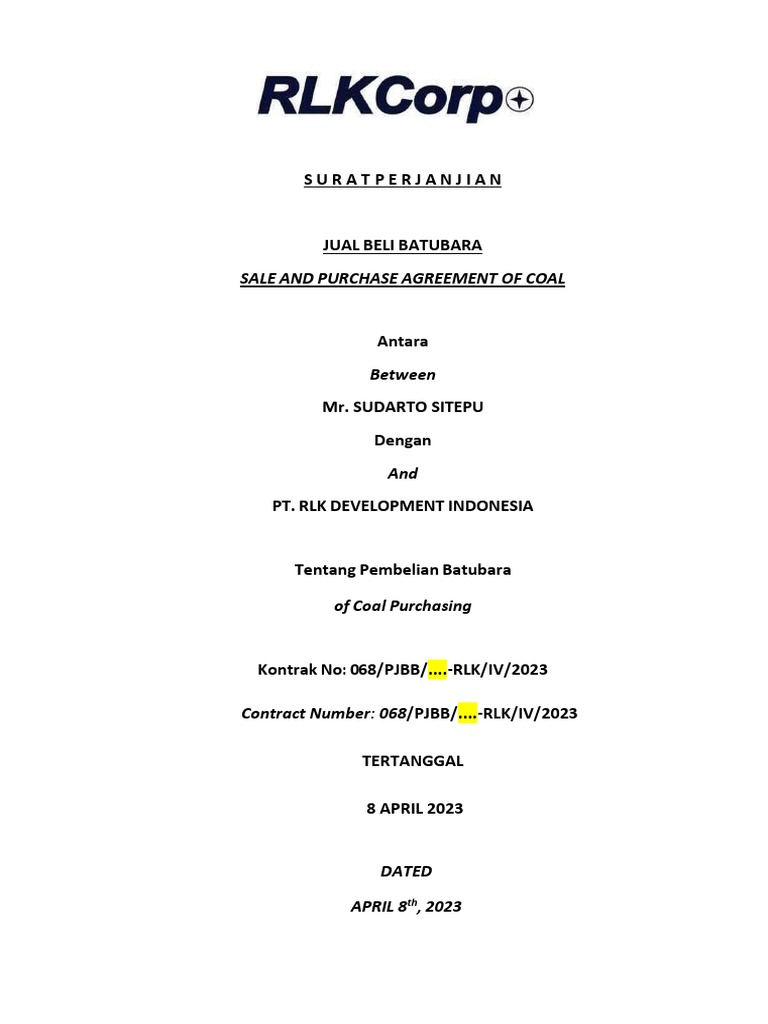 Perjanjian Jual Beli Batubara RLK | PDF