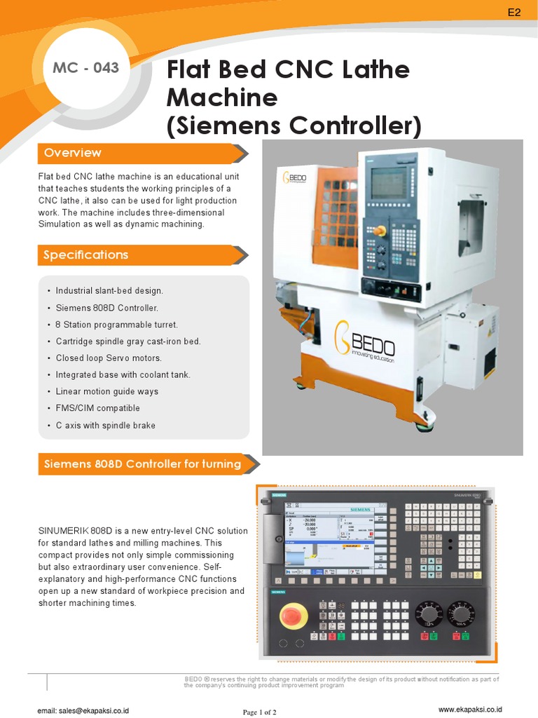 E2. MC-043 Flat Bed CNC Lathe Machine (Siemens Controller) | PDF ...