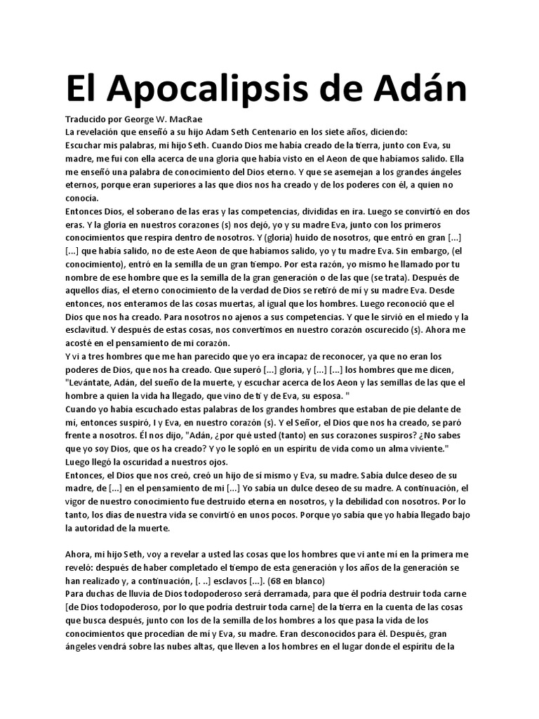 El Apocalipsis de Adán | Descargar gratis PDF | Víspera | Dios