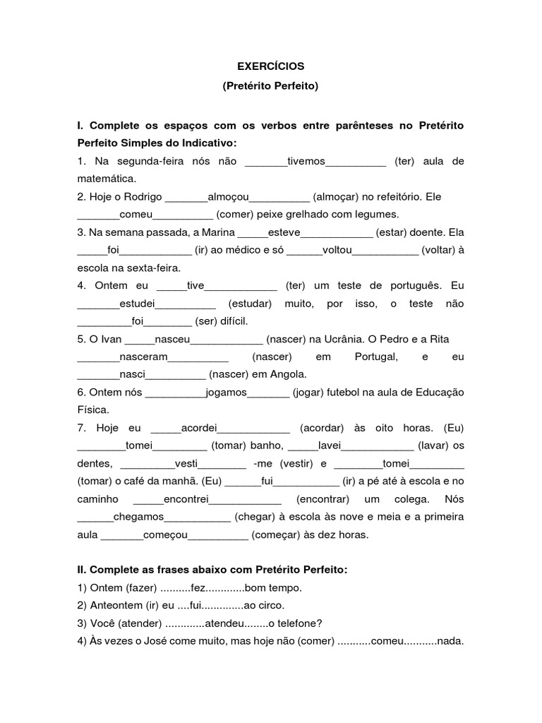 Preterito Perfeito (Exercícios) | PDF
