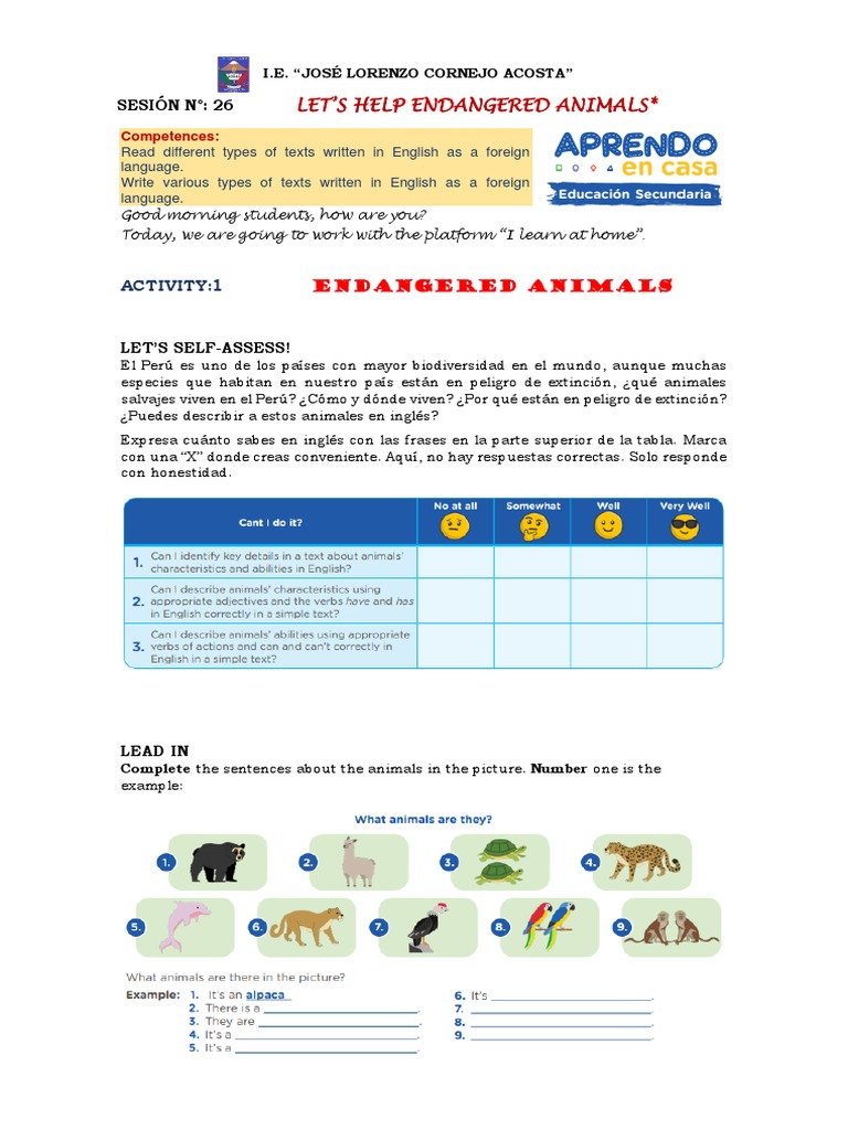 Lesson Plan: Endangered Animals in English | PDF | Linguistics