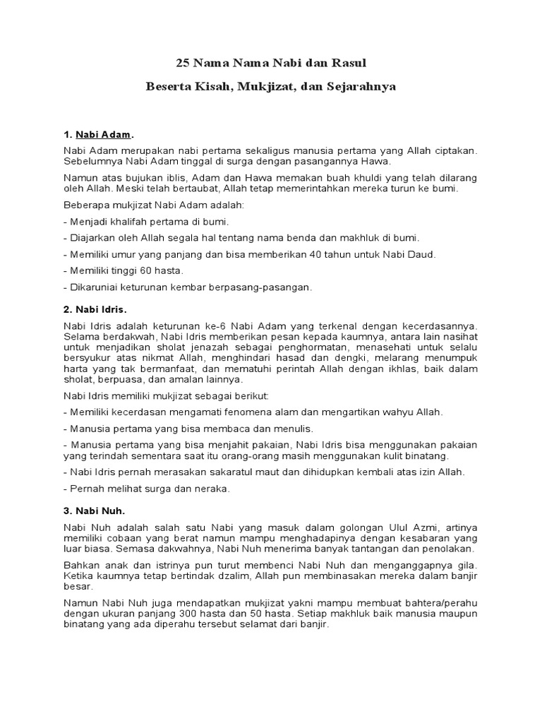 25 Nama Nama Nabi dan Rasul | PDF