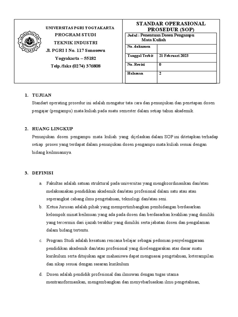 SOP Penunjukan Dosen Pengampu | PDF