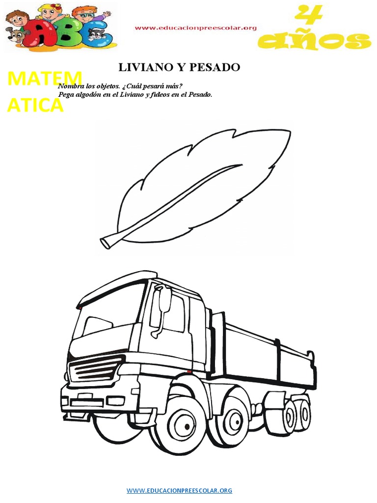 Fichas de Liviano y Pesado para Niños de 4 Años | PDF