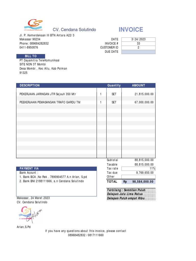 INVOICE BTS MOMBI | PDF