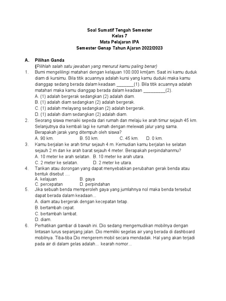 Soal IPA Kelas 7 Semester Genap | PDF | Kajian Bahasa Asing | Sains & Matematika