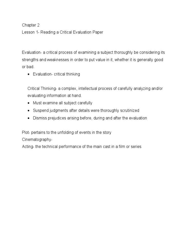 Critical Evaluation Paper | PDF | Critical Thinking | Evaluation