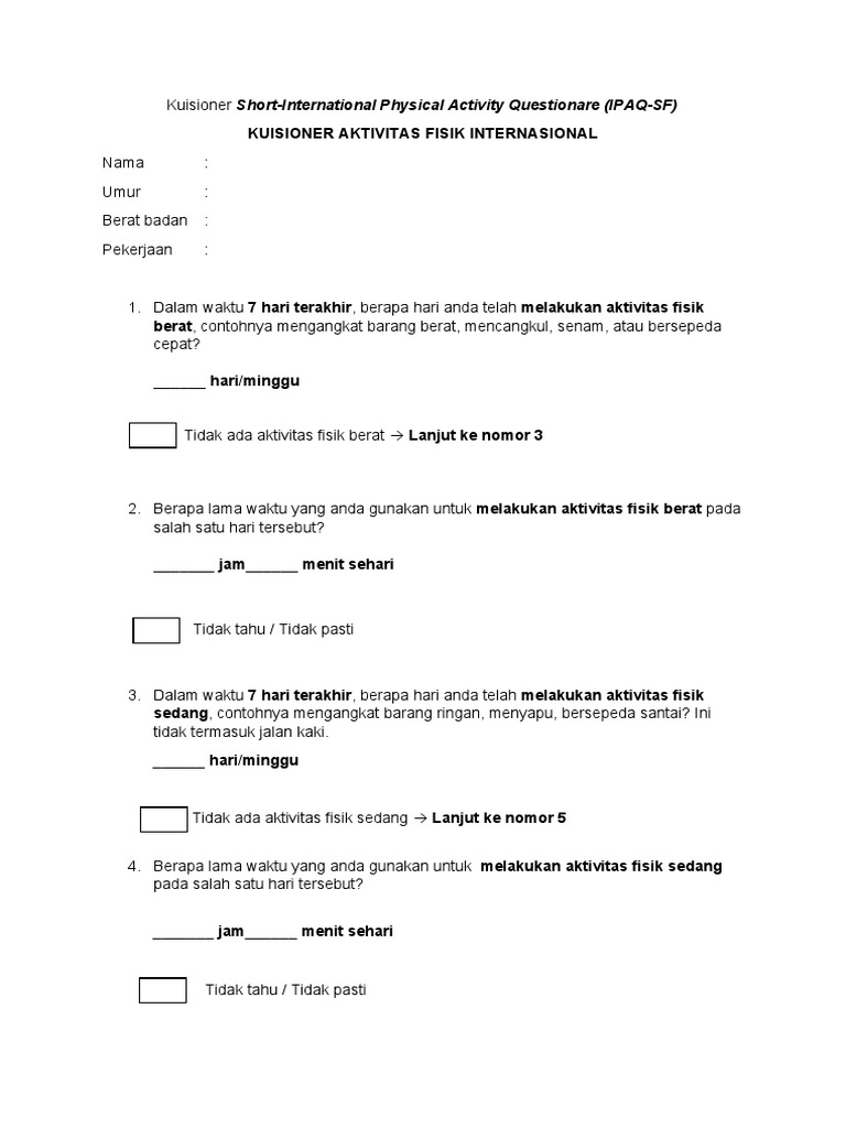 Kuisioner IPAQ-SF | PDF