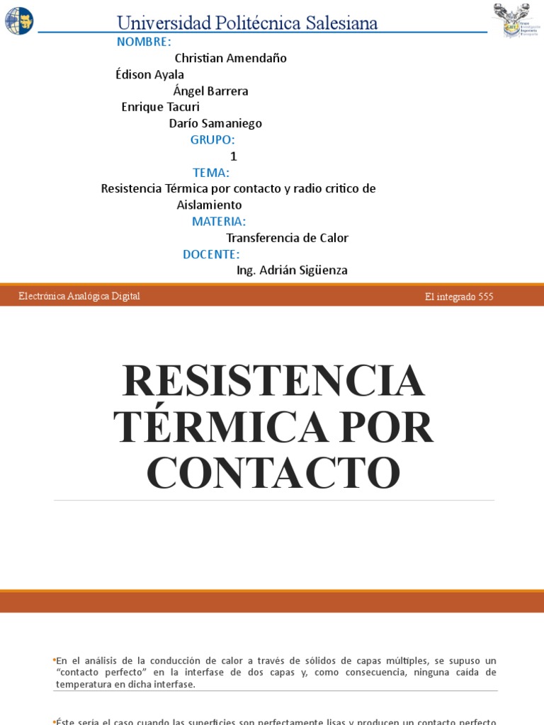Resistencia Térmica Por Contacto | PDF | Aislamiento térmico ...