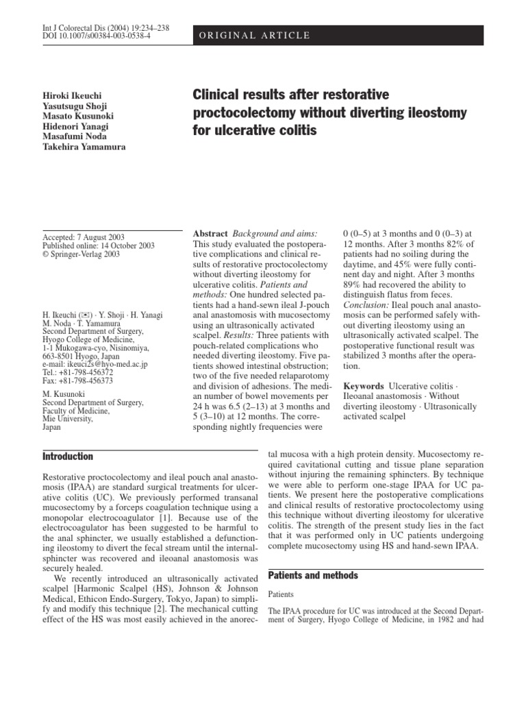 Clinical Results After Restorative Proctocolectomy Without Diverting Ileostomy For Ulcerative