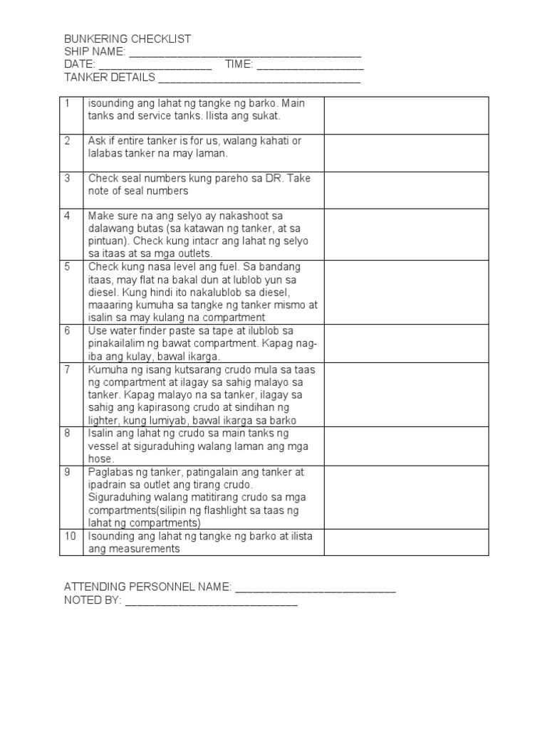 Bunkering Checklist | PDF