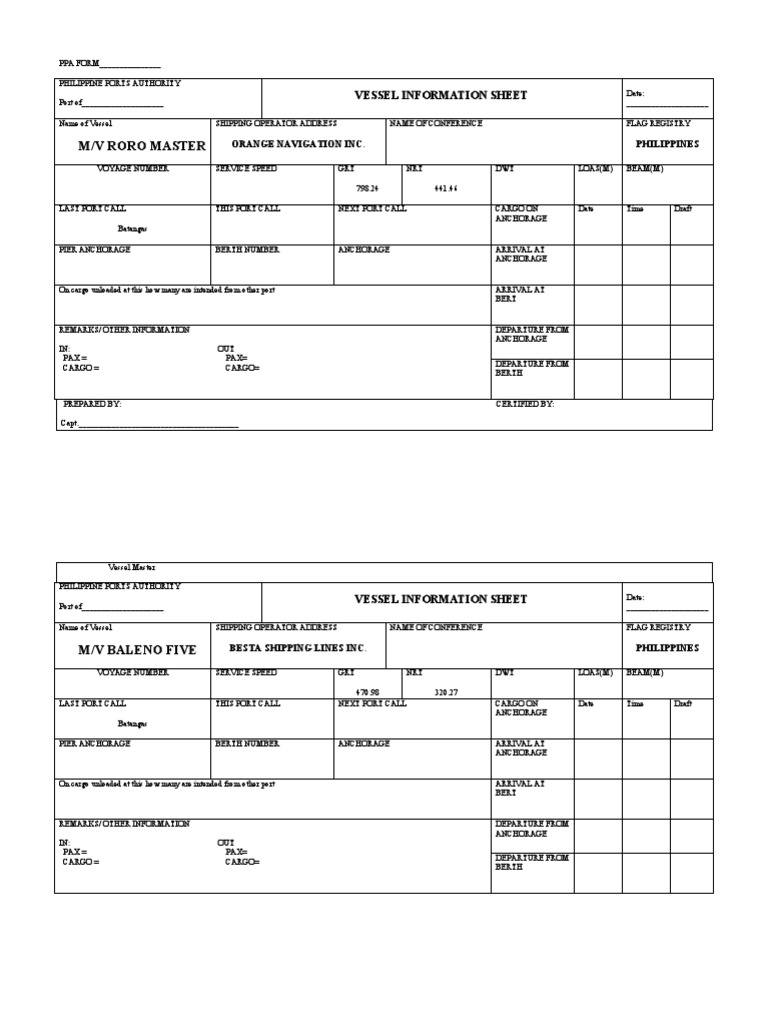 Vessel Information Sheet Overview | PDF | Port | Water Transport