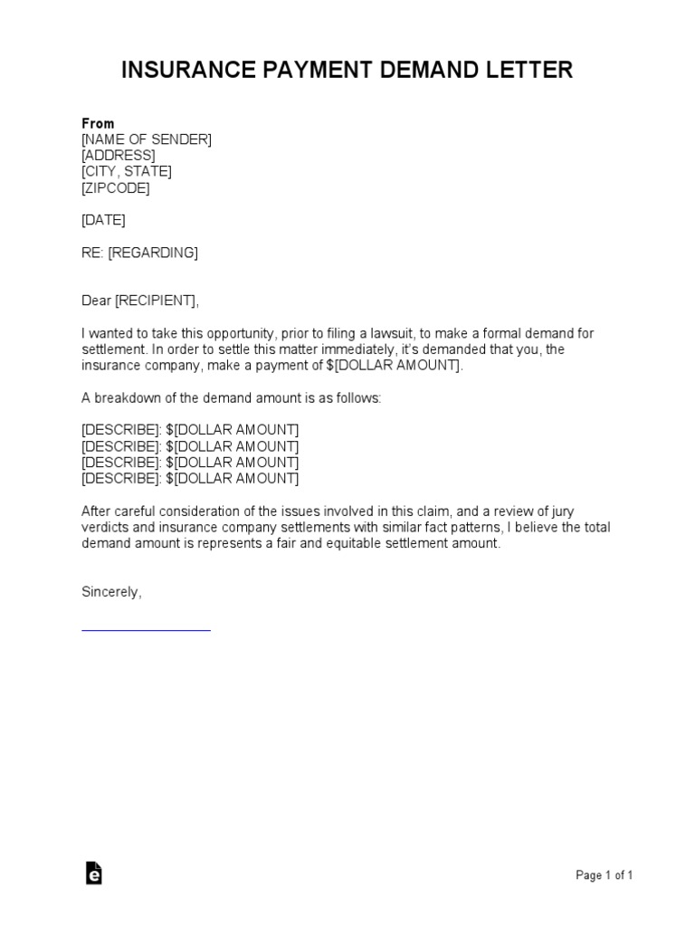 Insurance Payment Demand Letter | PDF