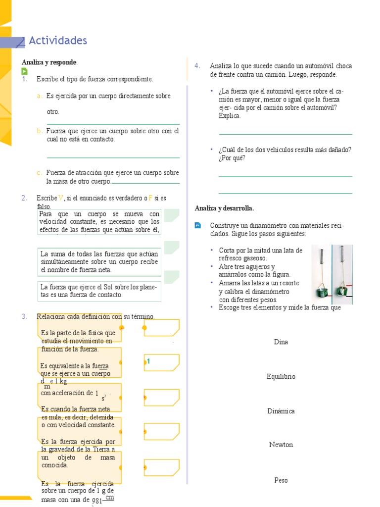 Actividad 1 Ciencias 8 Grado | PDF | Fuerza | Masa