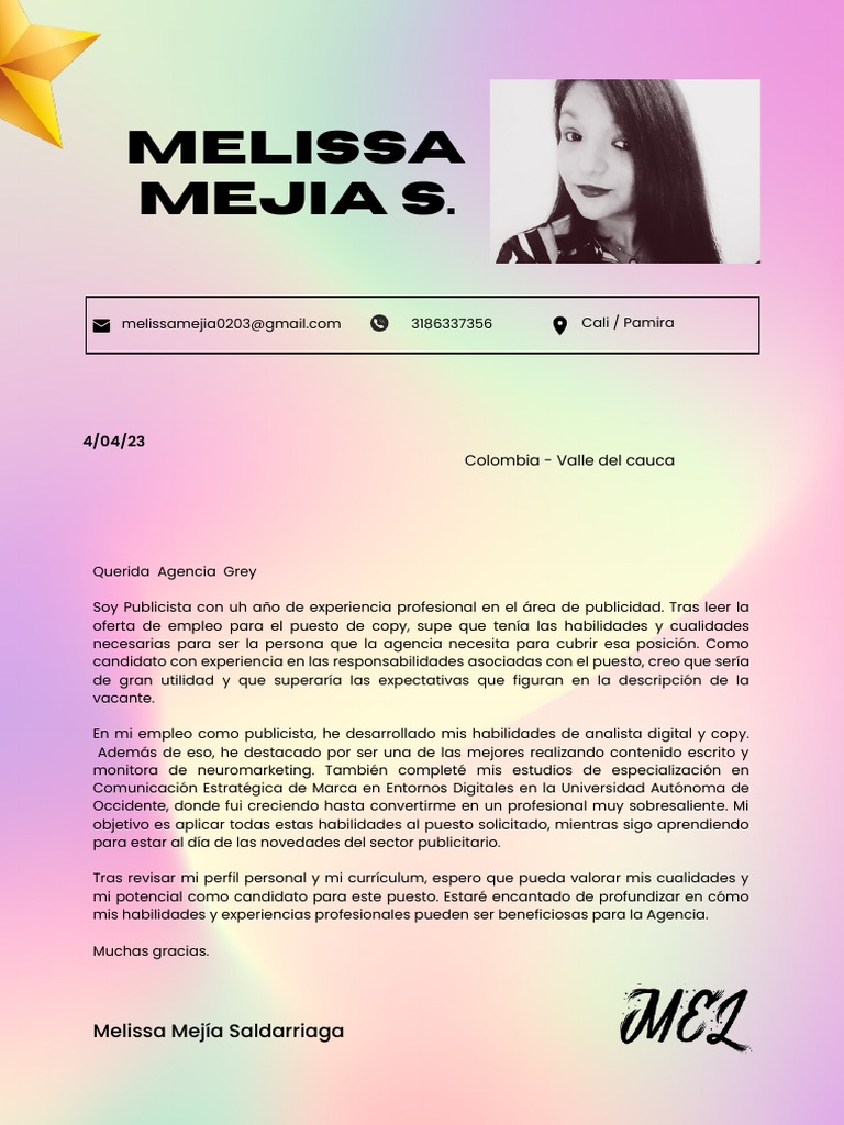 Melissa Mejia Carta 2 | PDF
