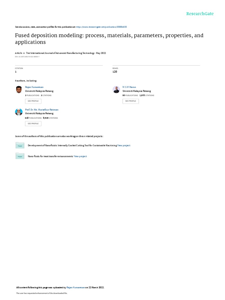 Fused Deposition Modeling: Process, Materials, Parameters, Properties ...