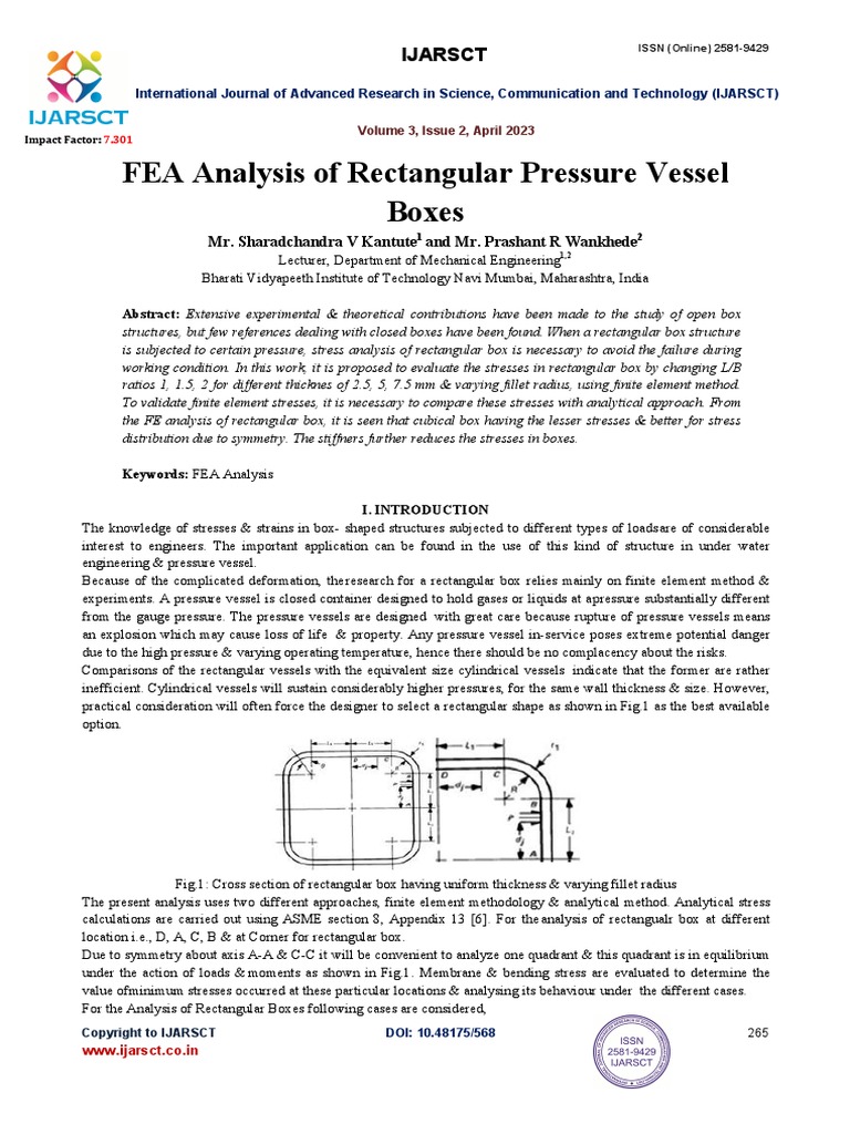 FEA Analysis of Rectangular Pressure Vessel Boxes | PDF | Stress ...