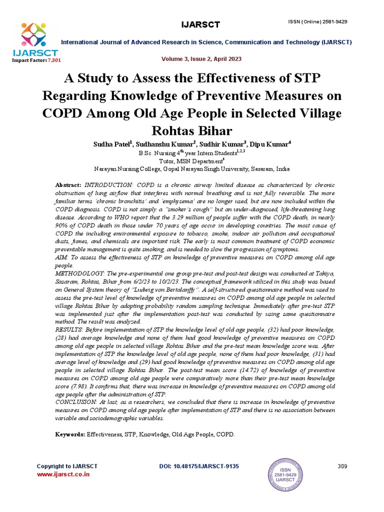 A Study To Assess The Effectiveness of STP Regarding Knowledge of ...