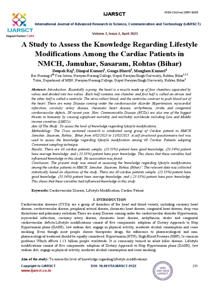A Study To Assess The Knowledge Regarding Lifestyle Modifications Among ...