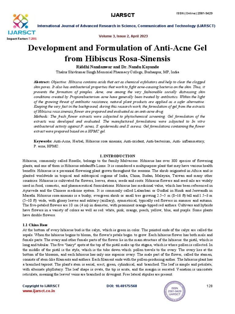 Development and Formulation of Anti-Acne Gel From Hibiscus Rosa ...