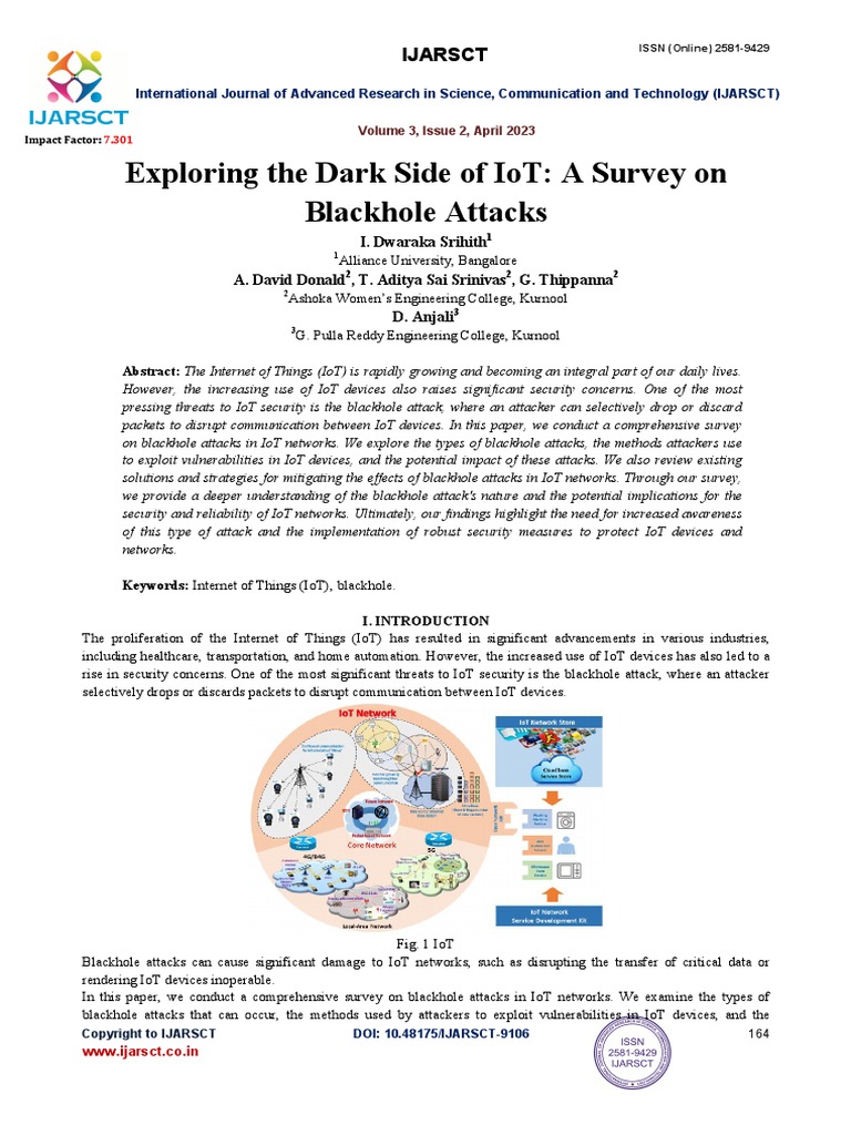 Exploring The Dark Side of IoT: A Survey On Blackhole Attacks | PDF | Security | Computer Security