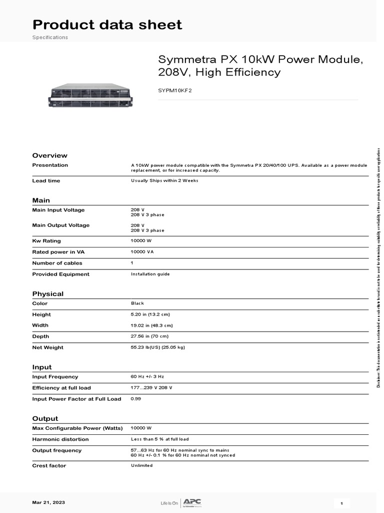 Symmetra PX 10kW Power Module Specs | PDF | Science & Mathematics