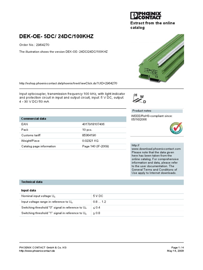 DEK-OE - 5DC - 24DC - 100KHZ Contact Phoenix SSR Terminal | PDF ...